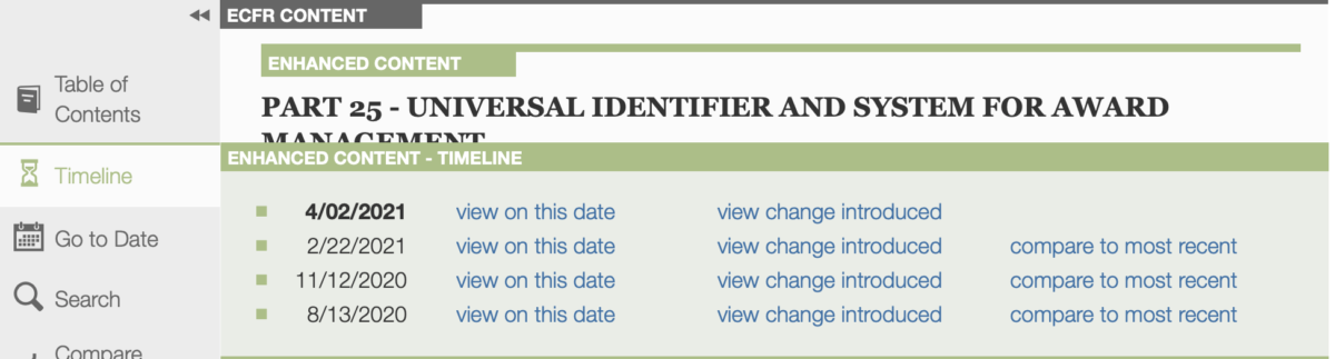 eCFR :: Reader Aids :: Using the eCFR Point-in-Time System