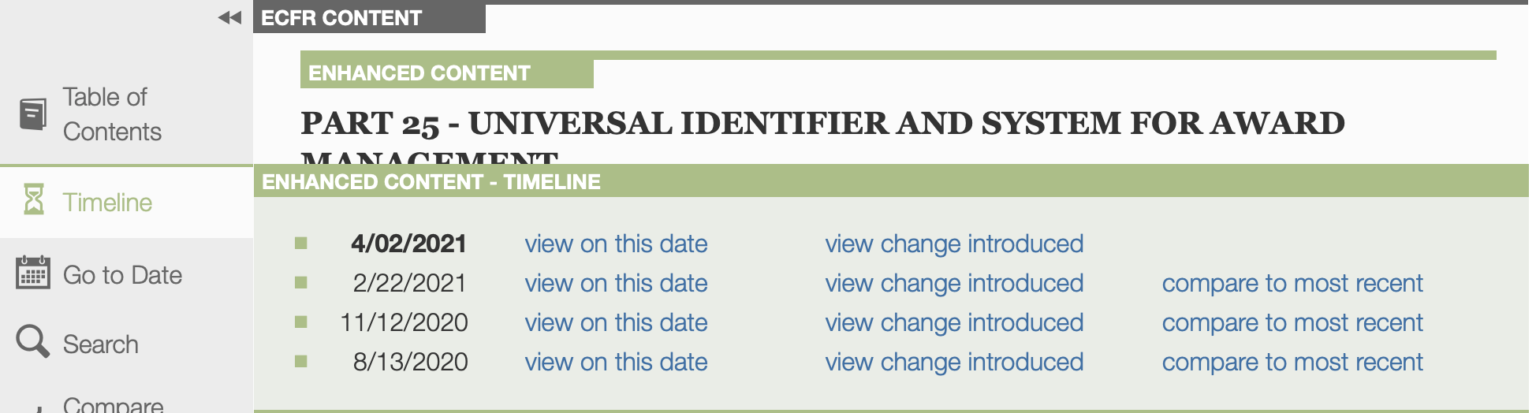 eCFR :: Reader Aids :: Using the eCFR Point-in-Time System