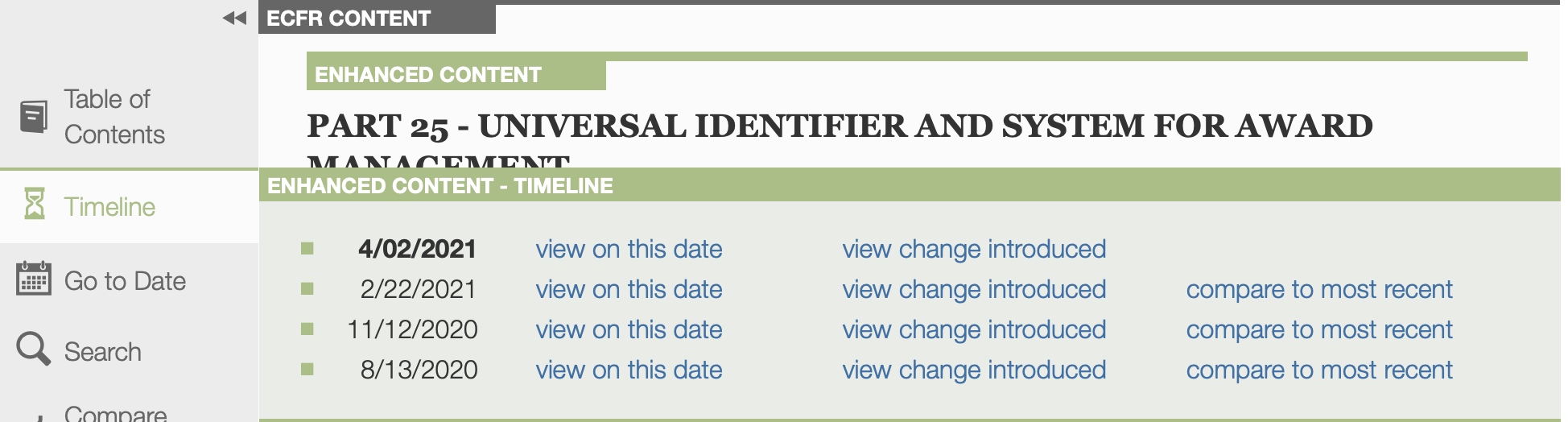 eCFR :: Reader Aids :: Using the eCFR Point-in-Time System