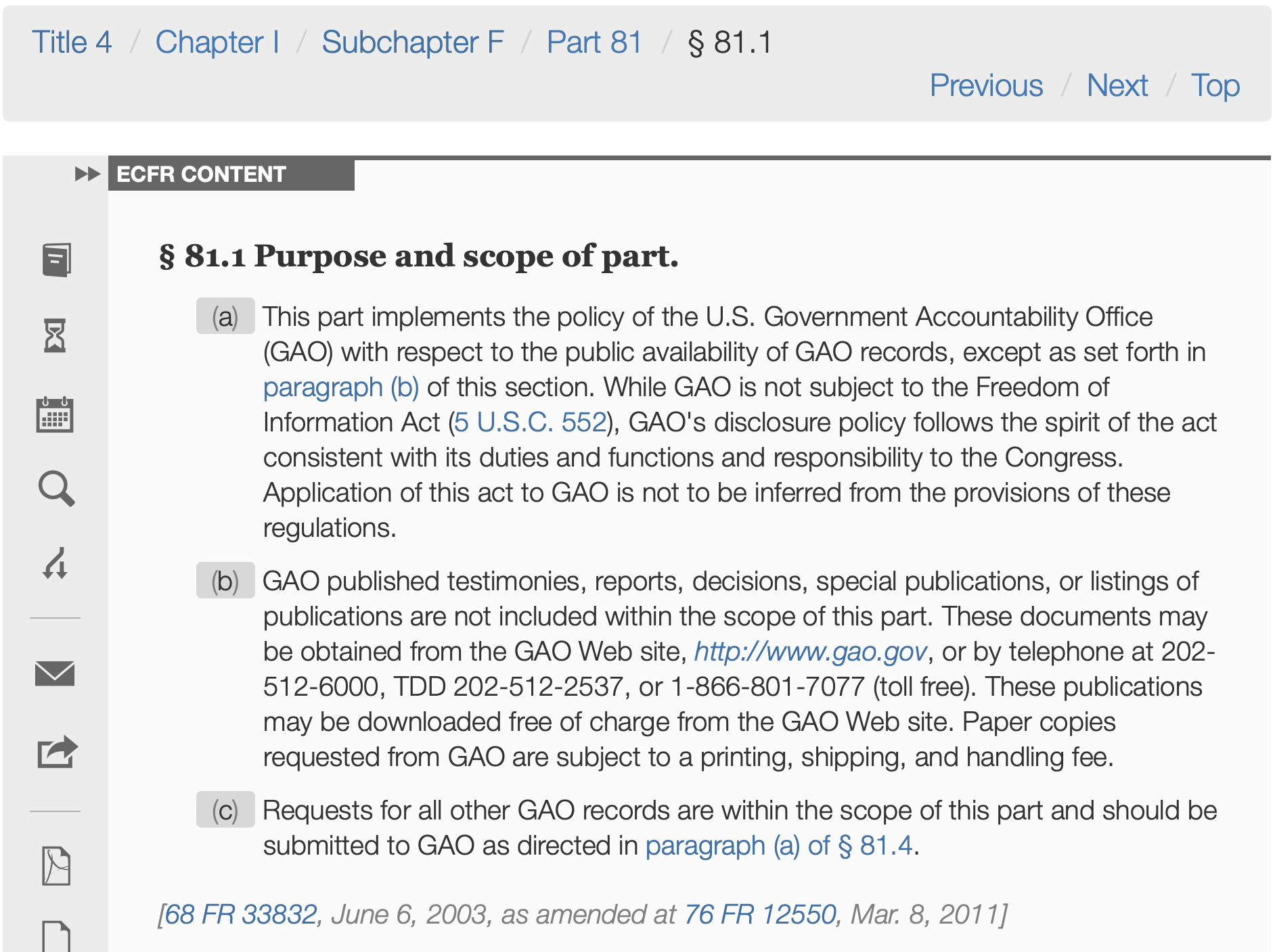 eCFR :: Reader Aids :: Using the eCFR Point-in-Time System