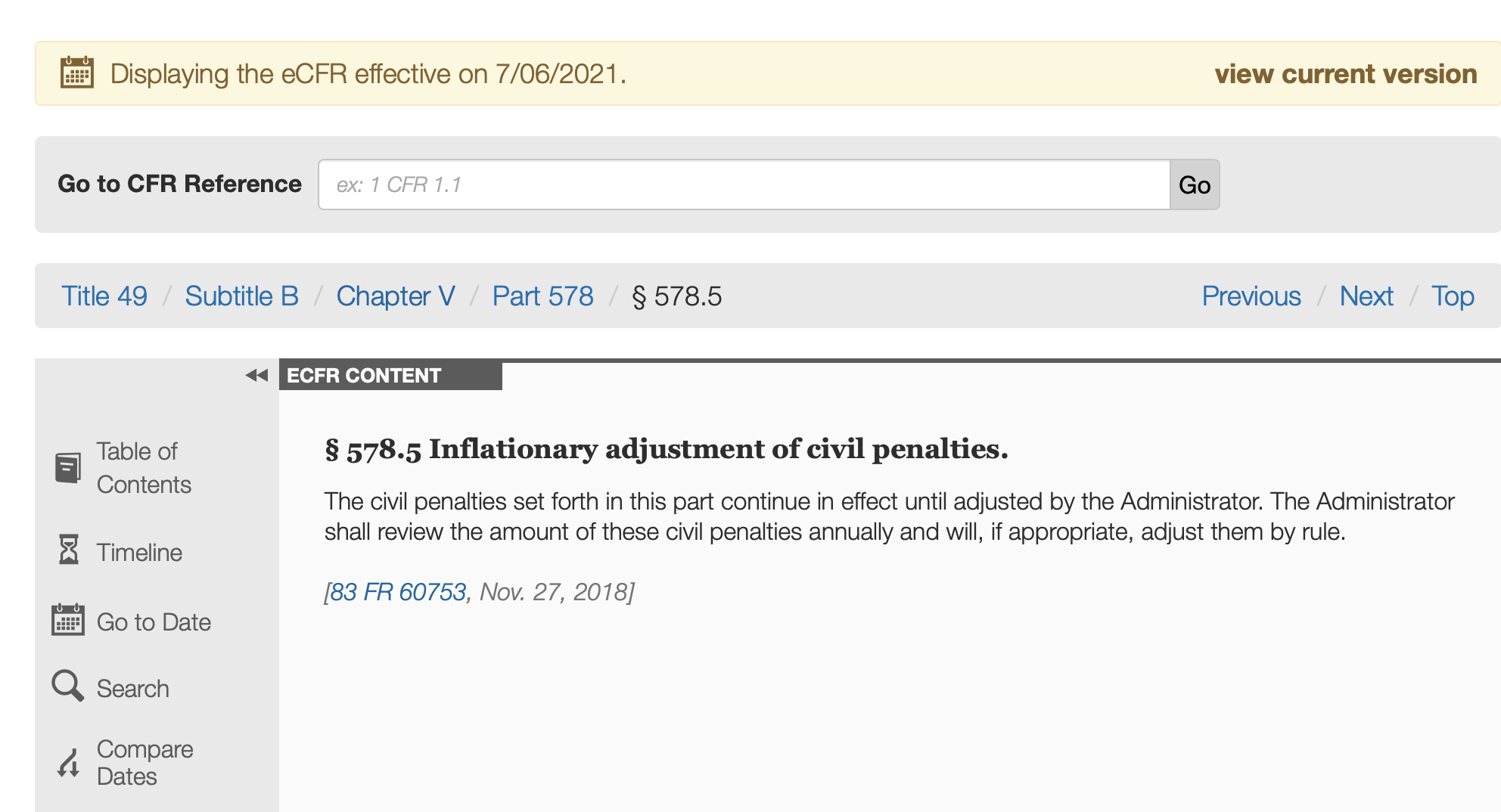 eCFR :: Reader Aids :: Using the eCFR Point-in-Time System